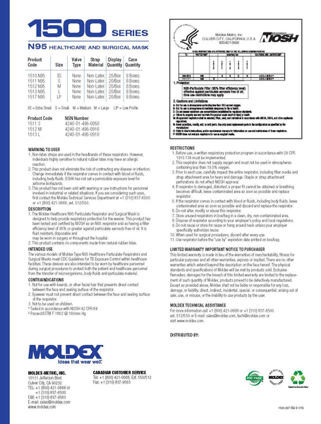 Moldex N95 1513 Healthcare Respirator (LARGE) - Box of 20 Case or Box ...